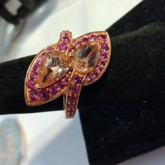 Jewelry | Stamped 925 India Morganite And Sapphire Ring 7 Grams | Poshmark